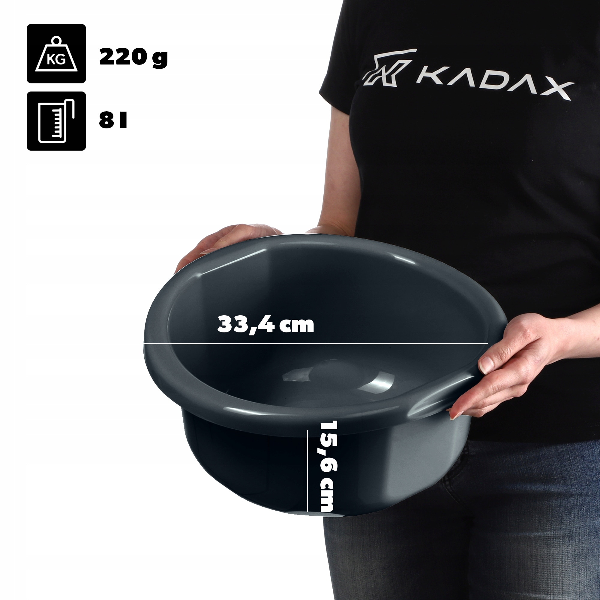 Lighean pentru rufe, Kadax, Plastic, Latime 33.4 cm, 15.6 cm, 8 l, Gri ...