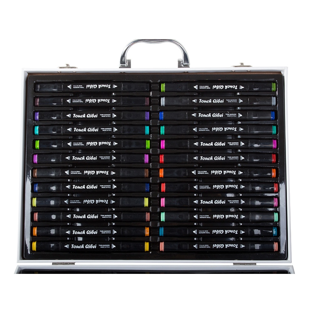 Set Complet pentru Desenat si Pictat din 66 de Elemente, Cutie din Lemn ...