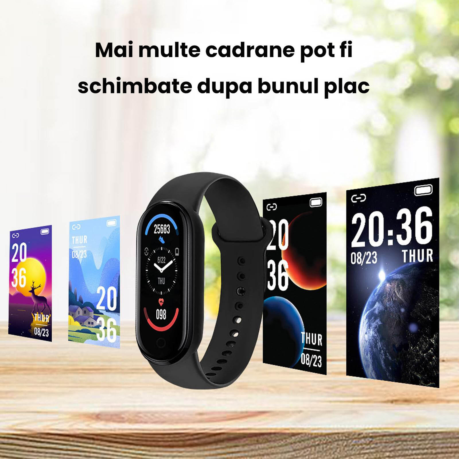 Bratara Fitness M6 sundiguer, Incarcare magnetica, IP67 rezistent la apa, Masurare Ritm Cardiac ...