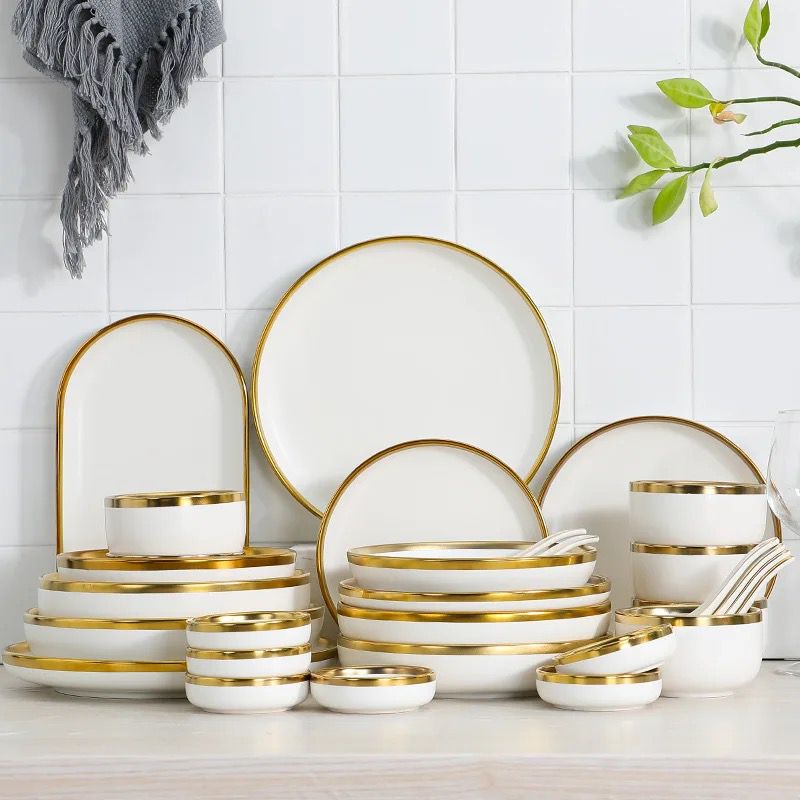 Set vesela bucatarie, ceramica, model elegant, 26 piese Alb - eMAG.ro