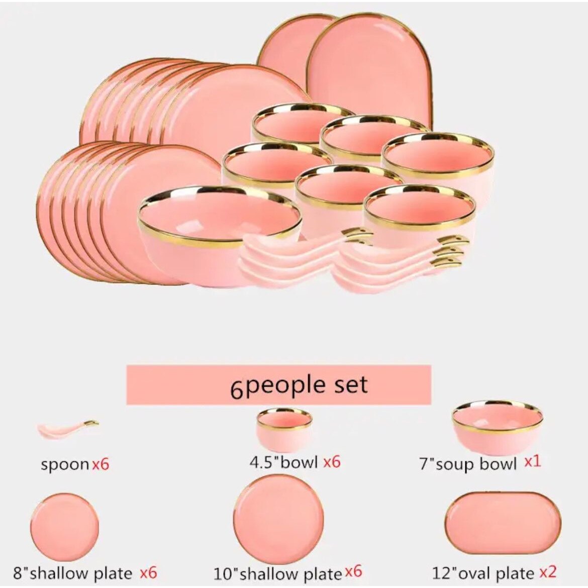 Set vesela bucatarie, ceramica, model elegant, 26 piese Roz - eMAG.ro