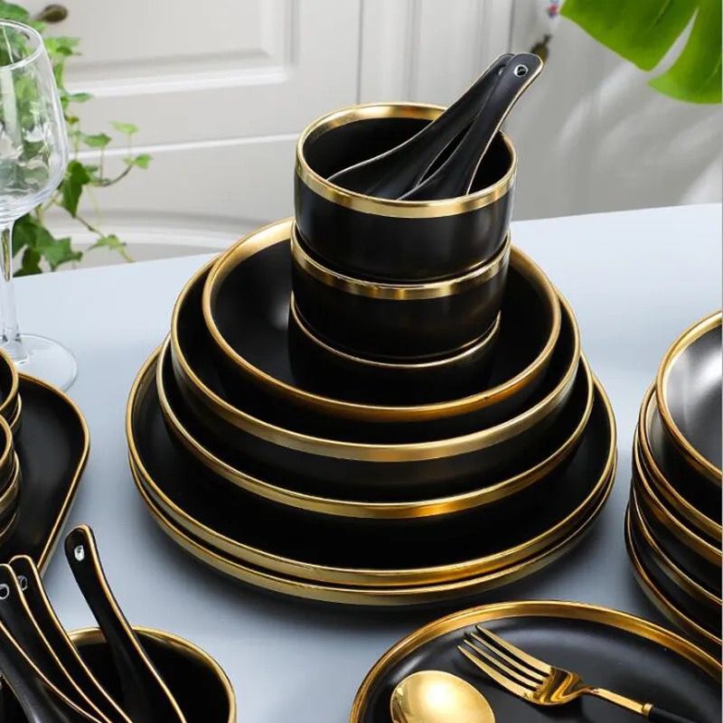 Set vesela bucatarie, ceramica, model elegant, 26 piese Negru - eMAG.ro