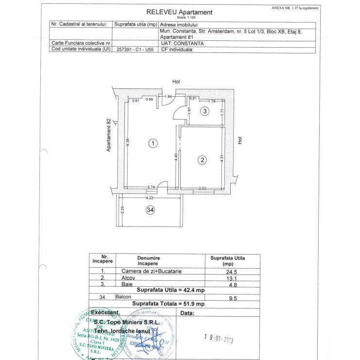 Avans Studio dublu nr. 81, Boreal Plus, Constanta, anul constructiei 2022, etaj 8 din 8, 2 ...