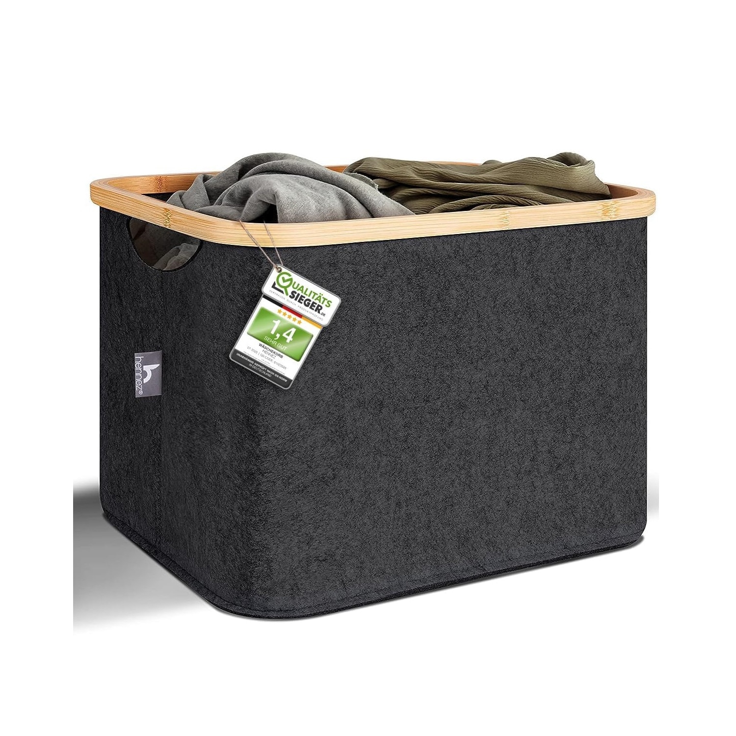 Cos pentru rufe Hennez, Premium, depozitare, din fetru, pliabil, negru ...