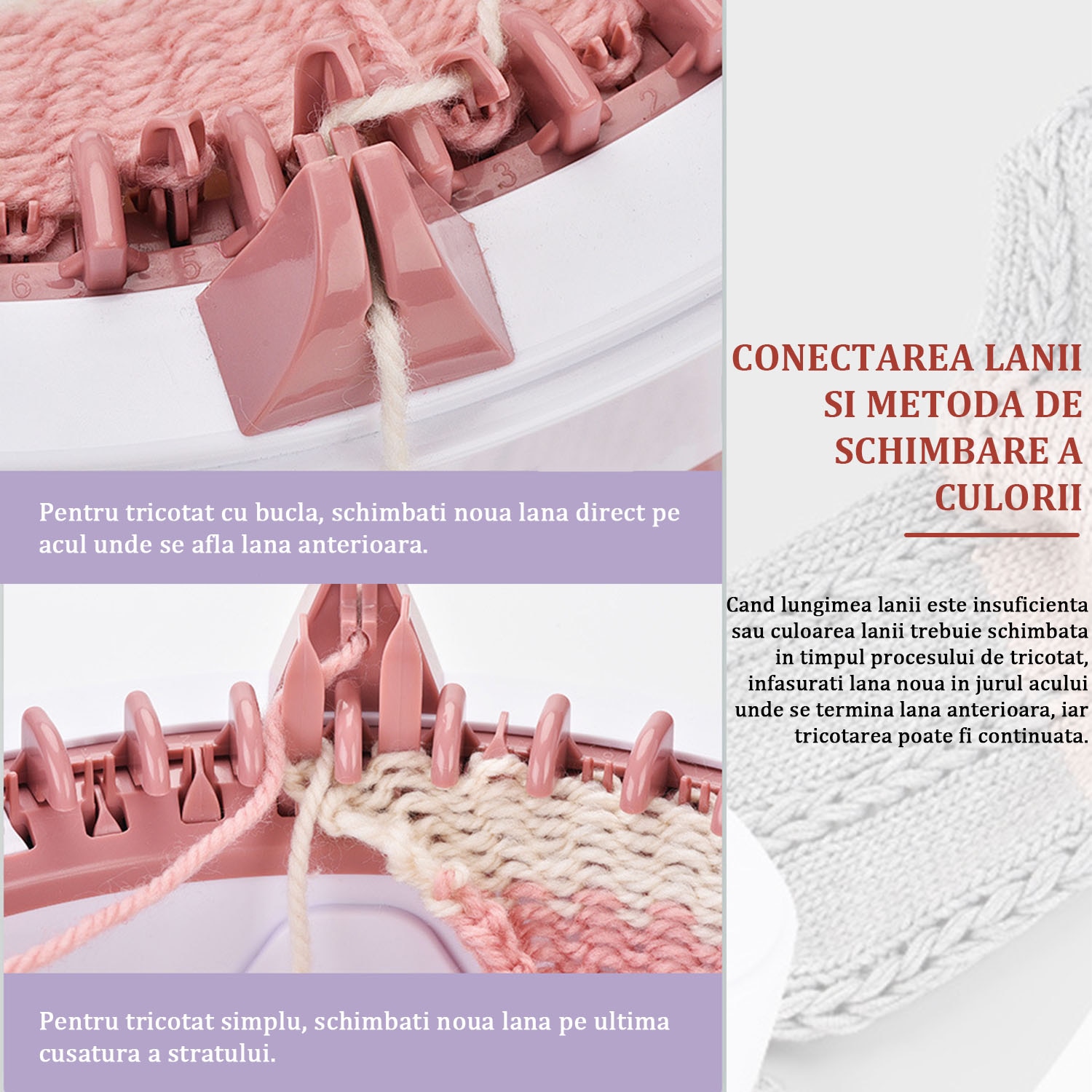 Set masina de tricotat, Sundiguer, Plastic, 48 ace, Manual, Croseta ...