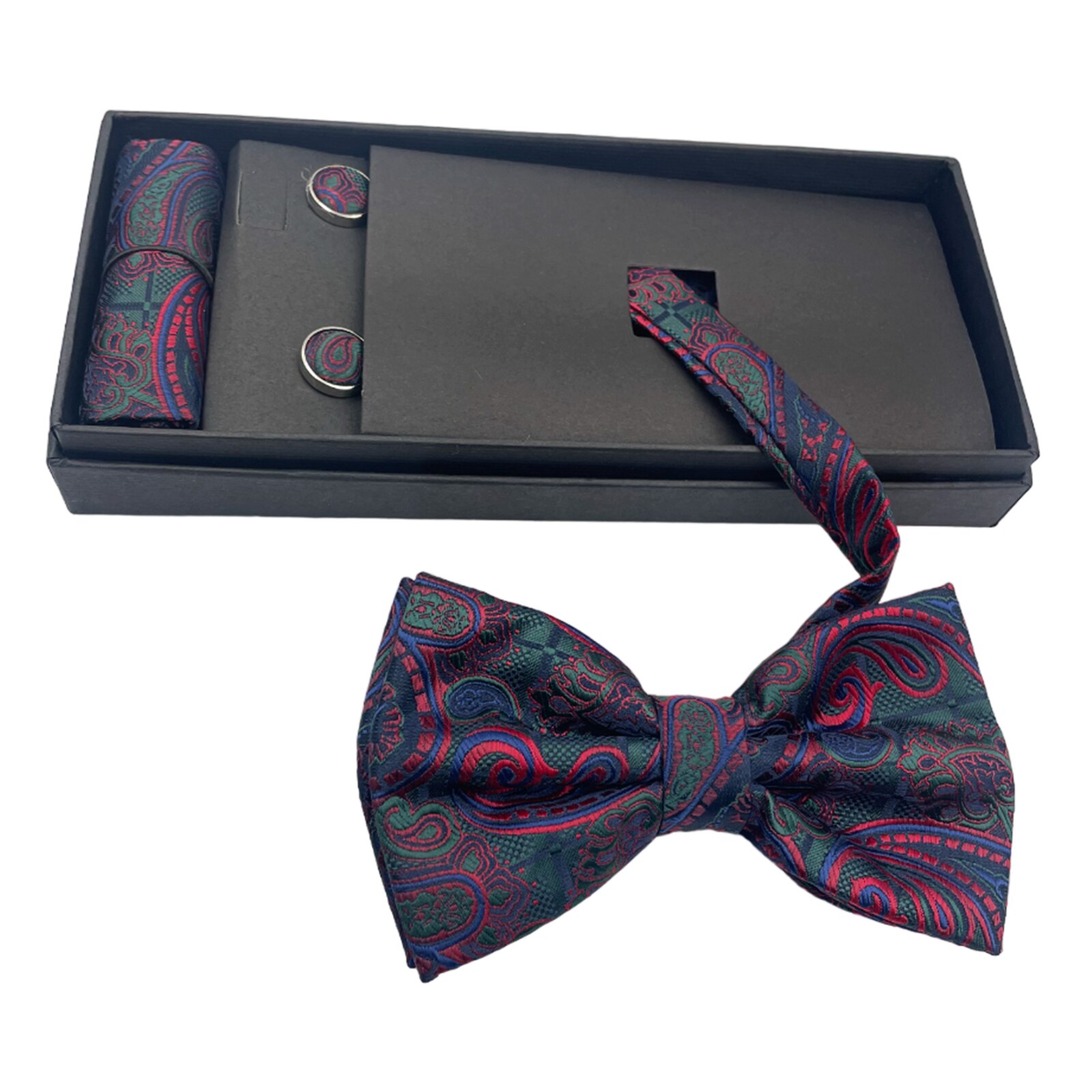 Set papion Chris cu butoni si batista, Verde/ Multicolor - eMAG.ro