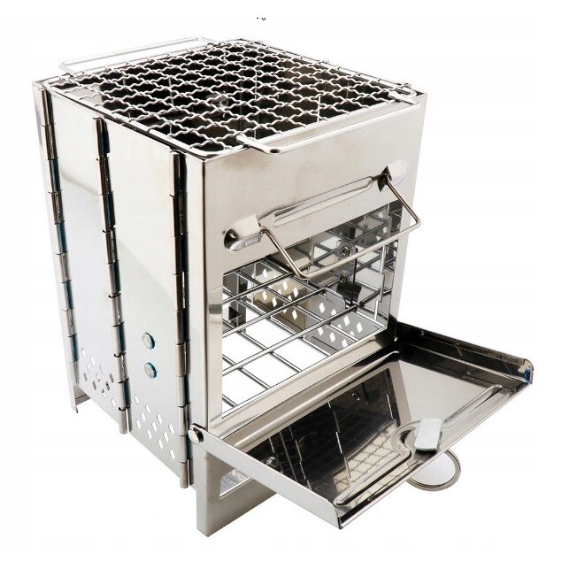 Soba pliabila pe lemne, Yamei, 14 x 21 x 14 cm, Inox, Argintiu - eMAG.ro