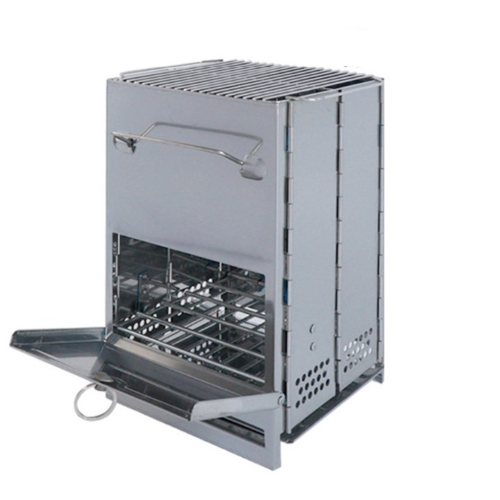 Soba camping pe lemn, Yamei, Inox, Pliabila, 35 x 20 x 20 cm, Argintiu ...