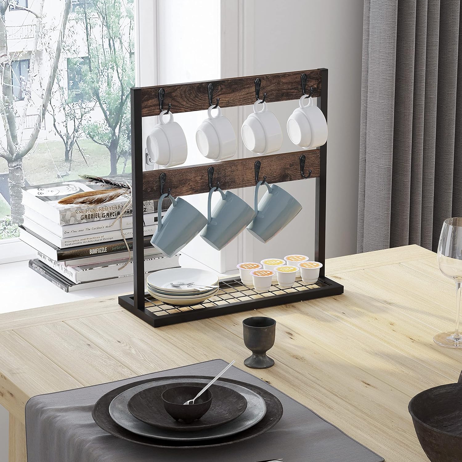 Suport cani, WALALLA, Lemn/Metal, 16 Carlige, Maro/Negru - eMAG.ro