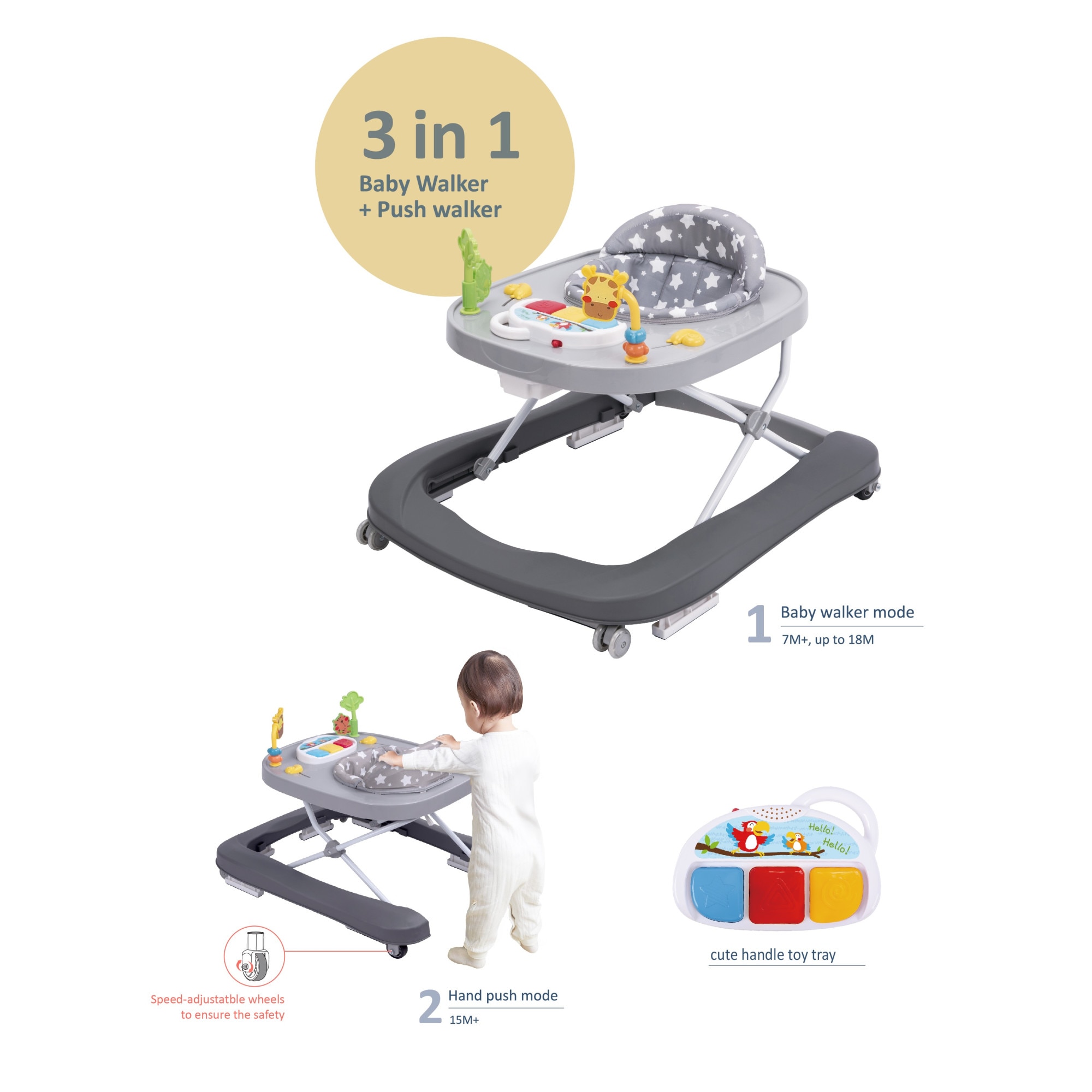 Премиум проходилка 2 в 1 NOVOKIDS™ Little Giraffe Walker, Регулируема ...