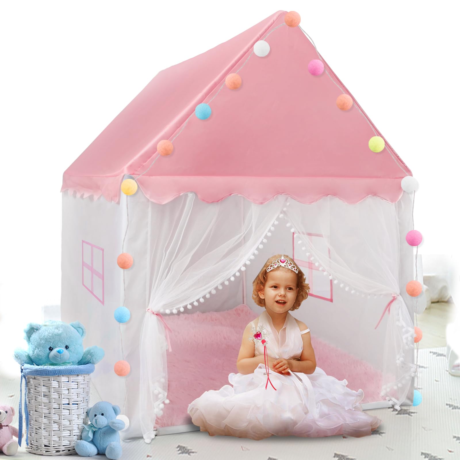 Cort de joaca pentru copii, WALALLA, Poliester/PVC, Roz - eMAG.ro