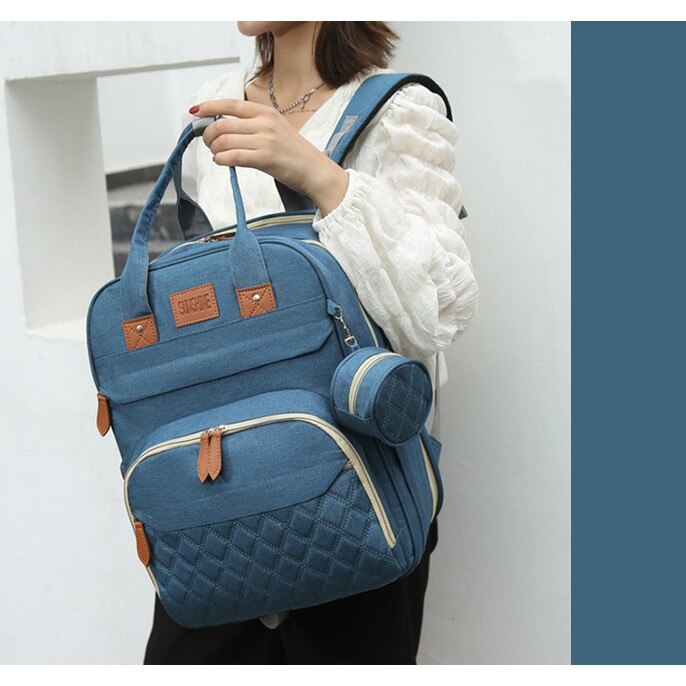 Geanta Bebe tip rucsac scutece cu patut pliabil, Rounded, turquoise ...