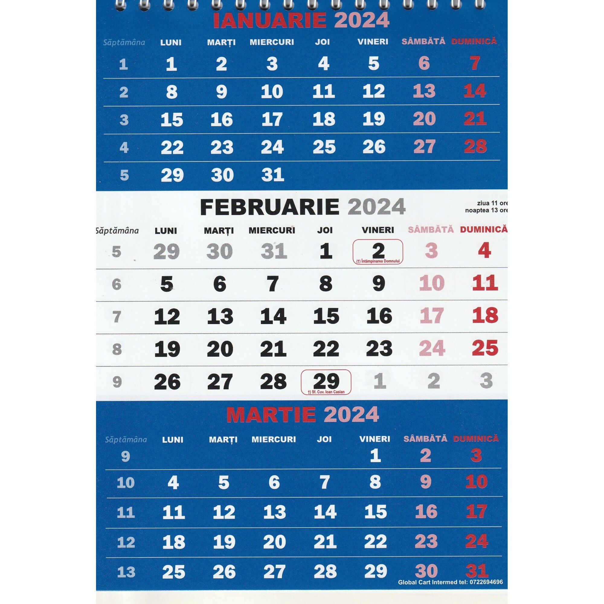 Calendar triptic de birou anul 2024, 12 file, Global Intermed - eMAG.ro