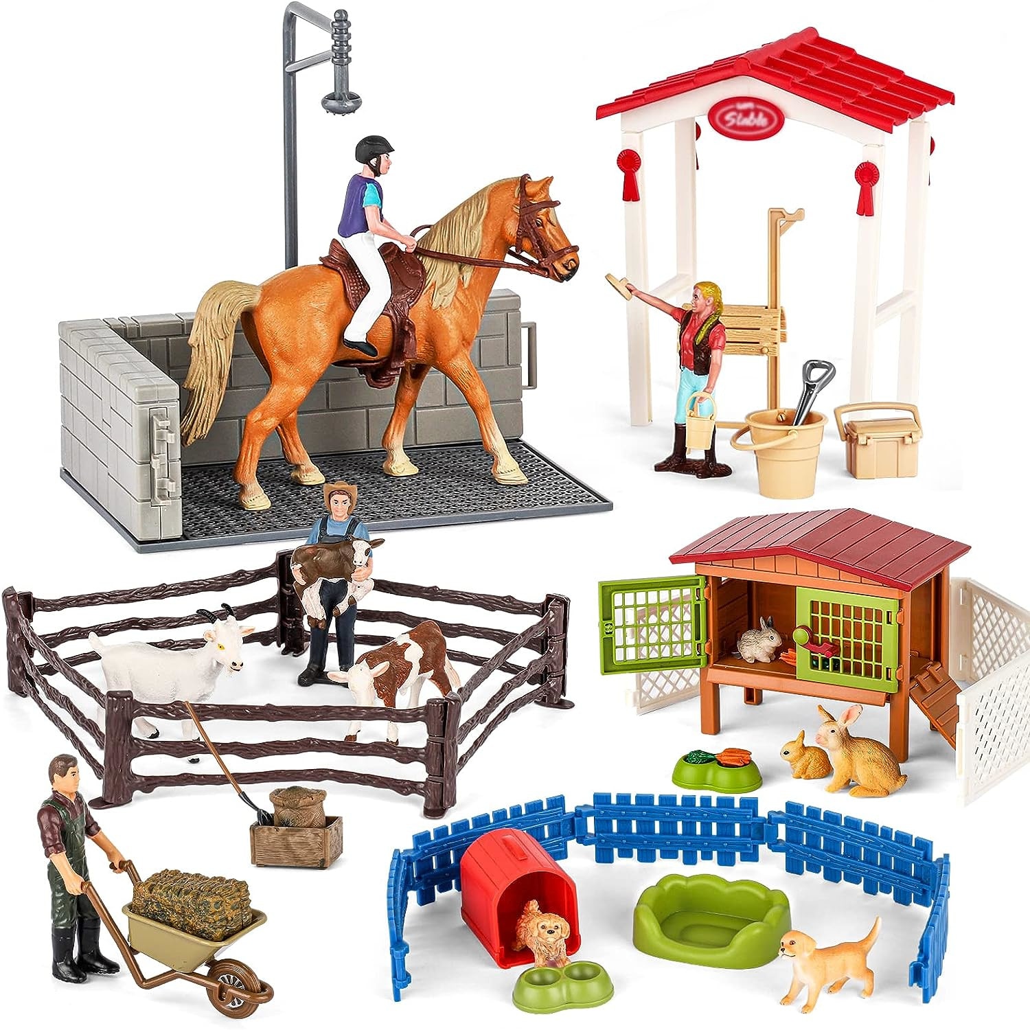 Set de joaca cu animale de ferma, contine grajd, hambar, figurine cu ...