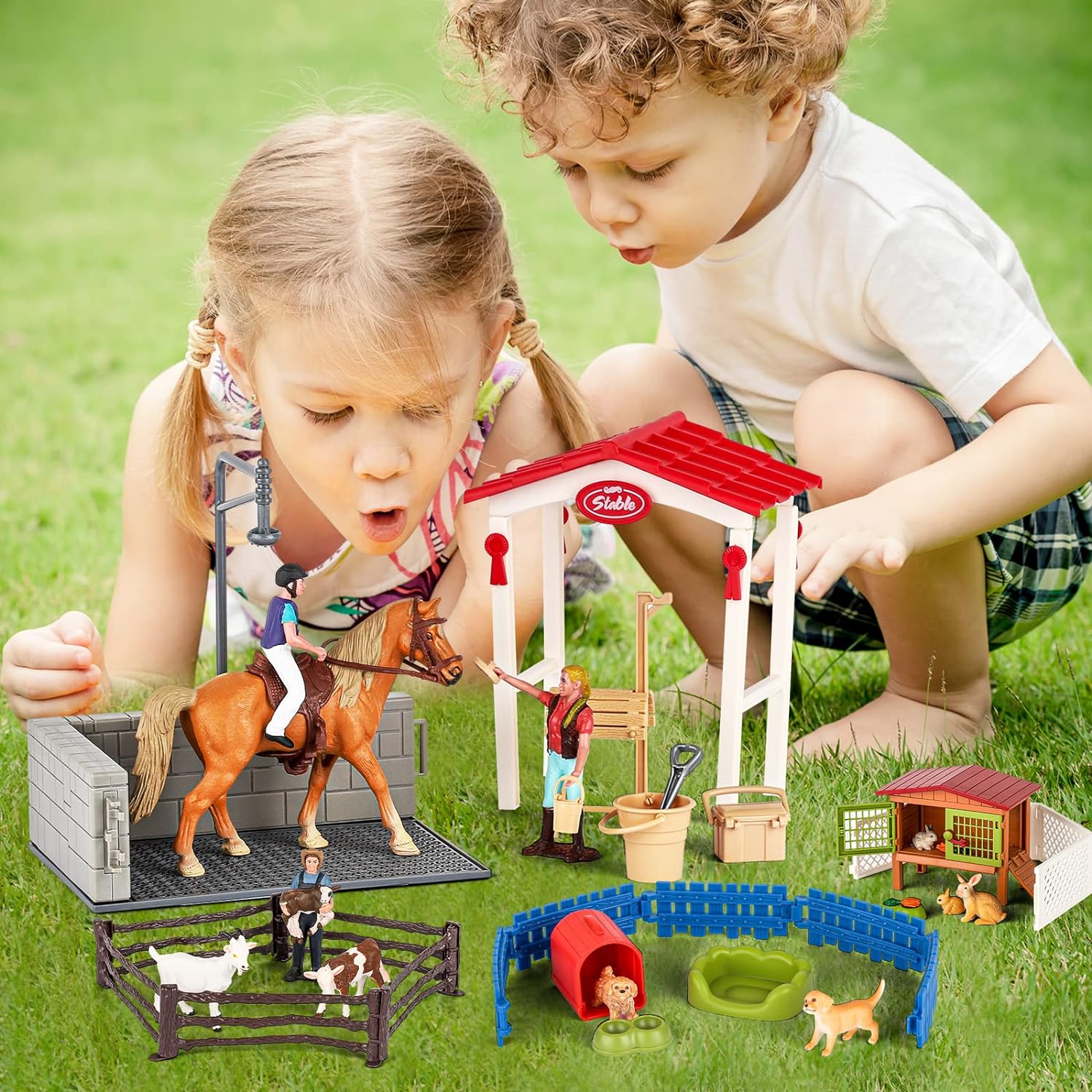 Set de joaca cu animale de ferma, contine grajd, hambar, figurine cu ...