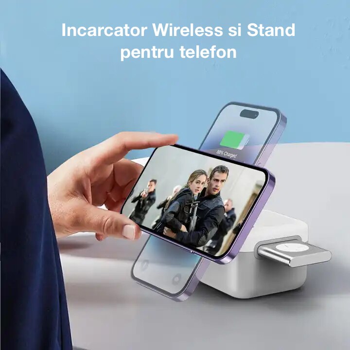 Incarcator Wireless 3 in 1 iFan, Fast Charge 15W, Portabil, Statie de ...