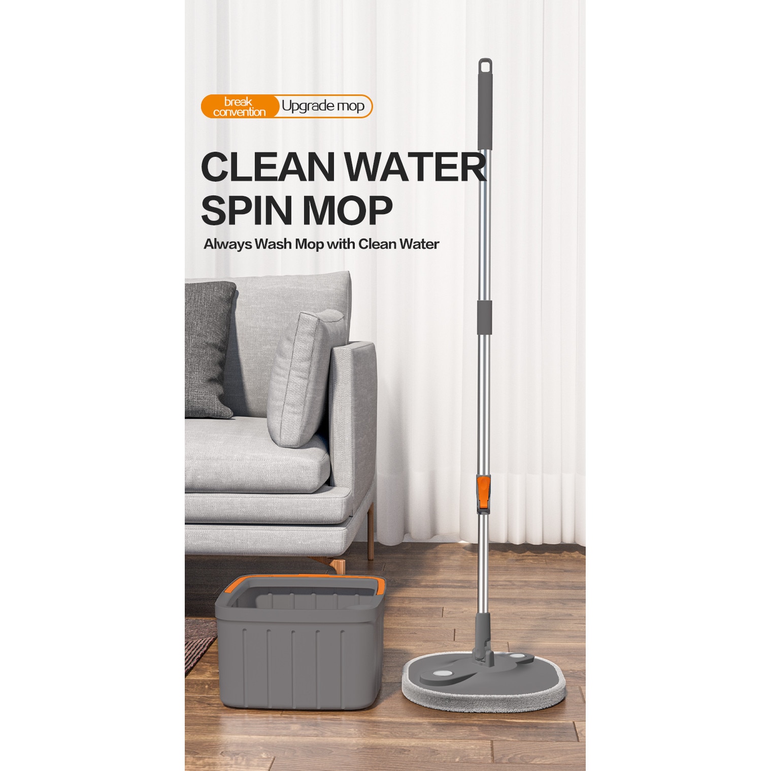 Set mop rotativ cu doua rezerve Dreamramp, culoare negru, Galeata ...