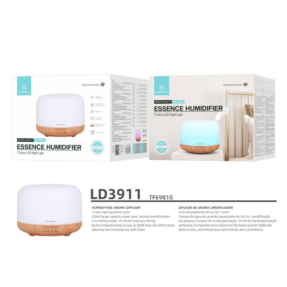 Aromaterápiás diffúzor, párásító és TECHANCY éjszakai lámpa, RGB fény-7 ...
