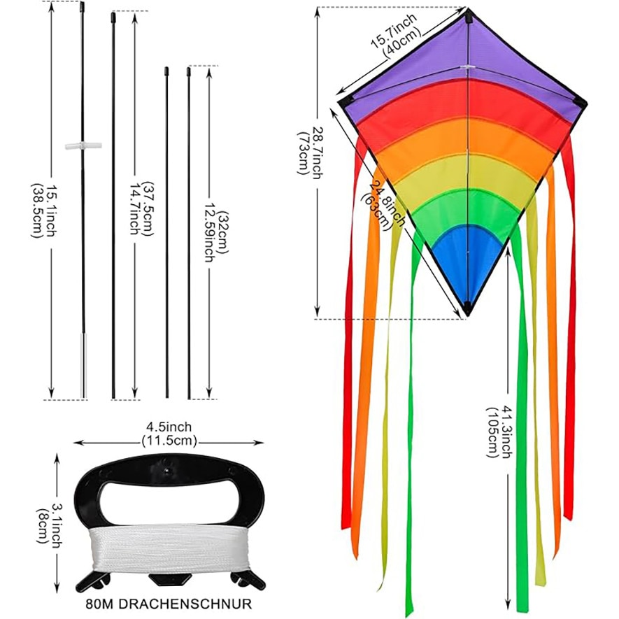 Zmeu pentru copii, Poliester, 80m, 65x73cm, Multicolor - eMAG.ro