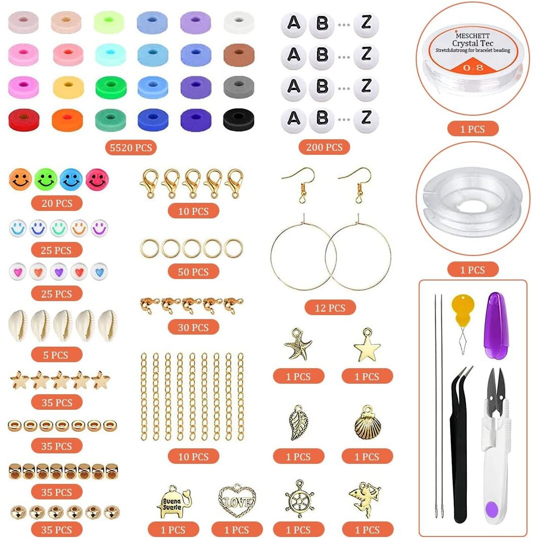 Kit margele de argila 6000 buc pentru realizarea bratari, 24 culori ...