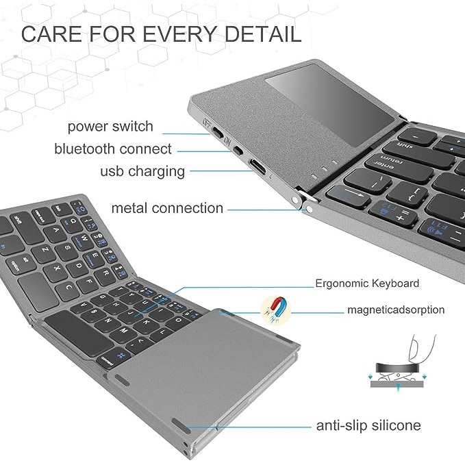 Tastatura pliabila cu touchpad, Wireless, Bluetooth si ultra-subtire ...