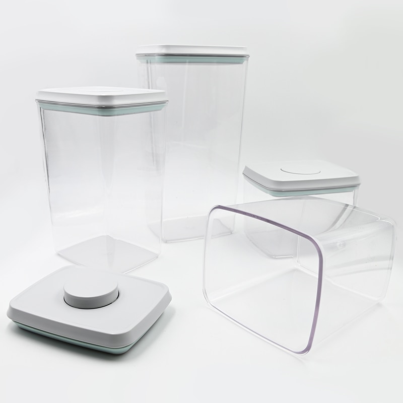 Set 7 recipiente patrate din plastic cu capac tip Pop Up. Potrivite ...