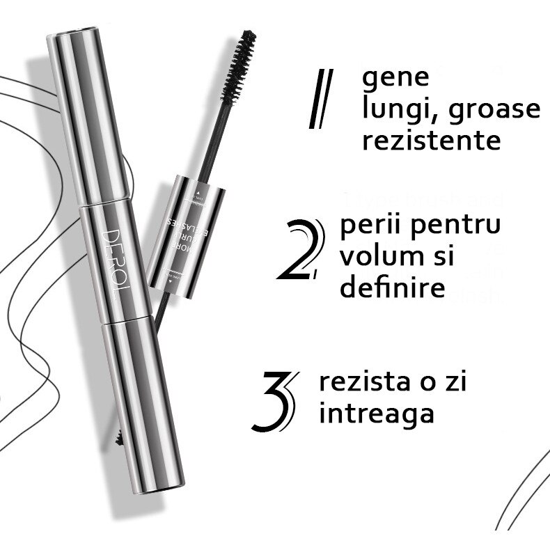 DEROL Mascara, 2 четки за обем, дължина, прецизност, водоустойчива, 8 ...