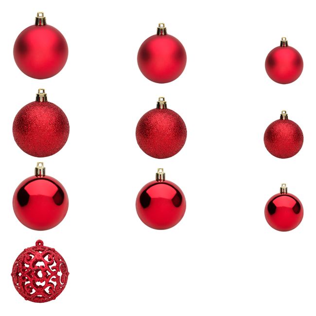 Set 50 globulete de Craciun rosu, 3 dimensiuni, diverse forme, mat ...