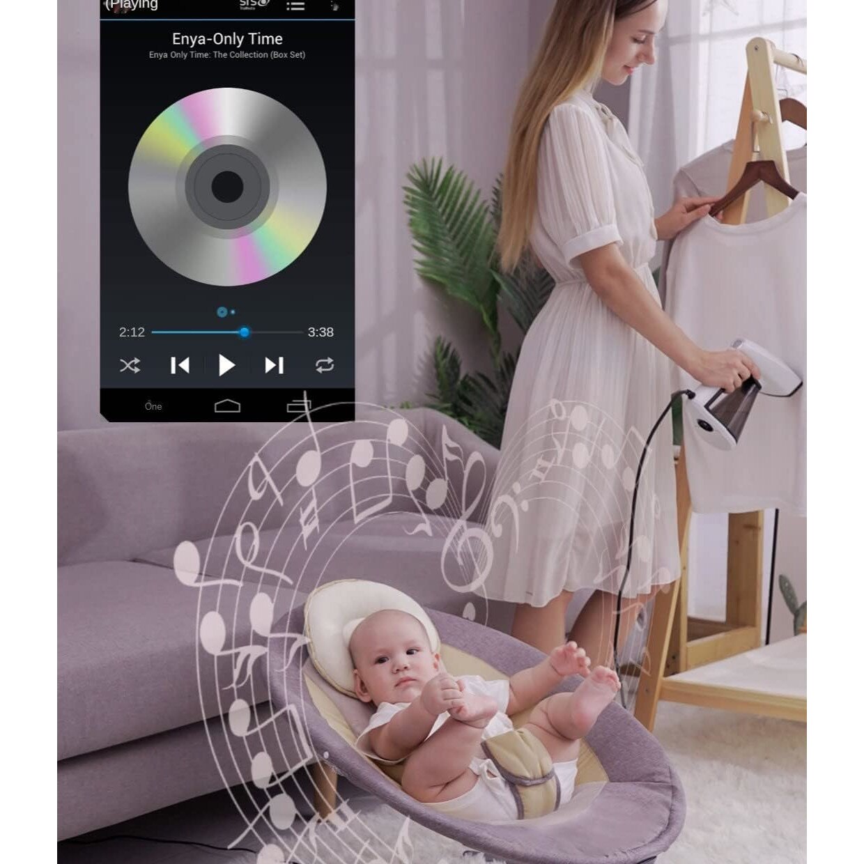 Balansoar pentru bebelusi, Senmase, Electric, Bluetooth, Gri - eMAG.ro