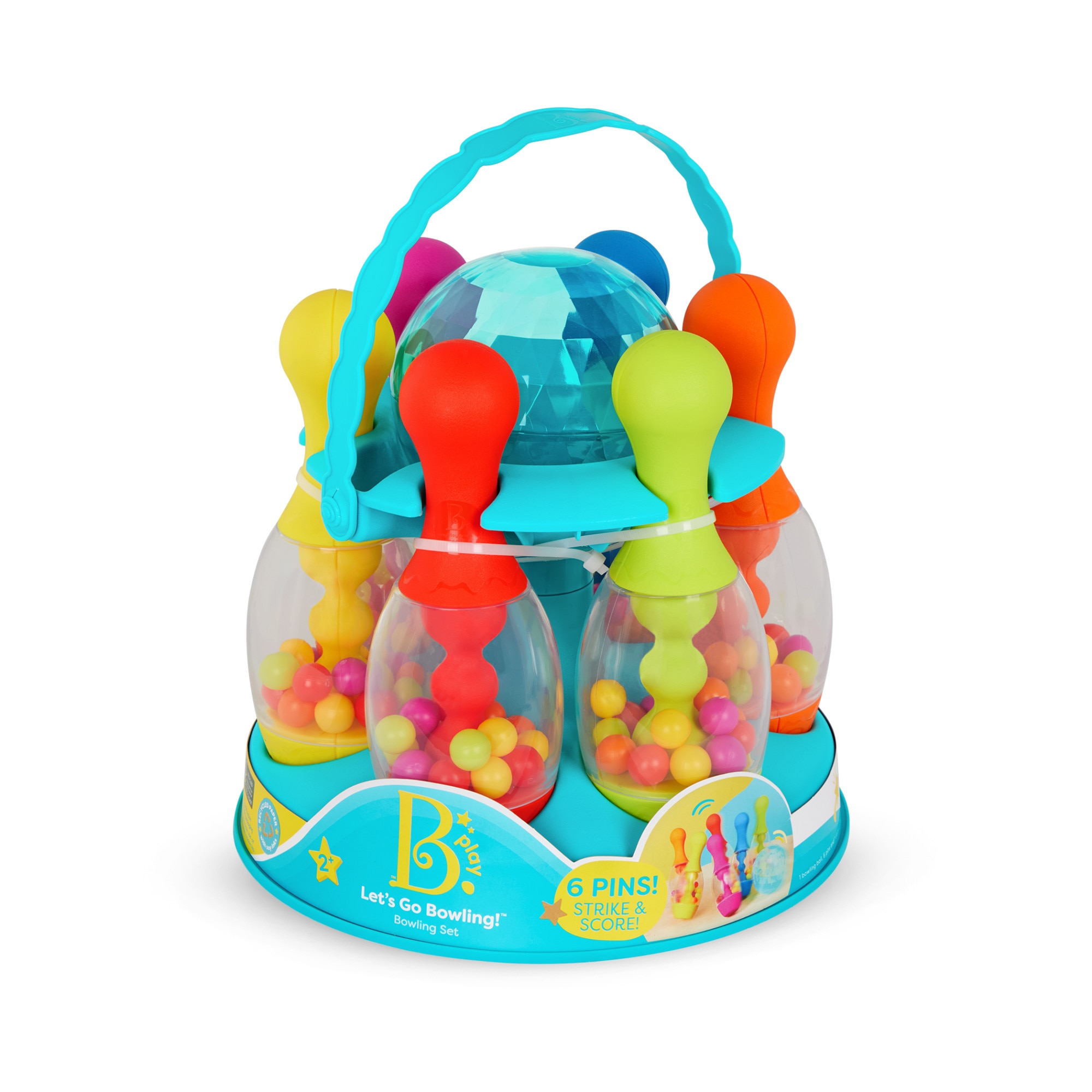 Set popice bowling B.Toys, Let's Go Bowling, cu bile colorate si suport ...