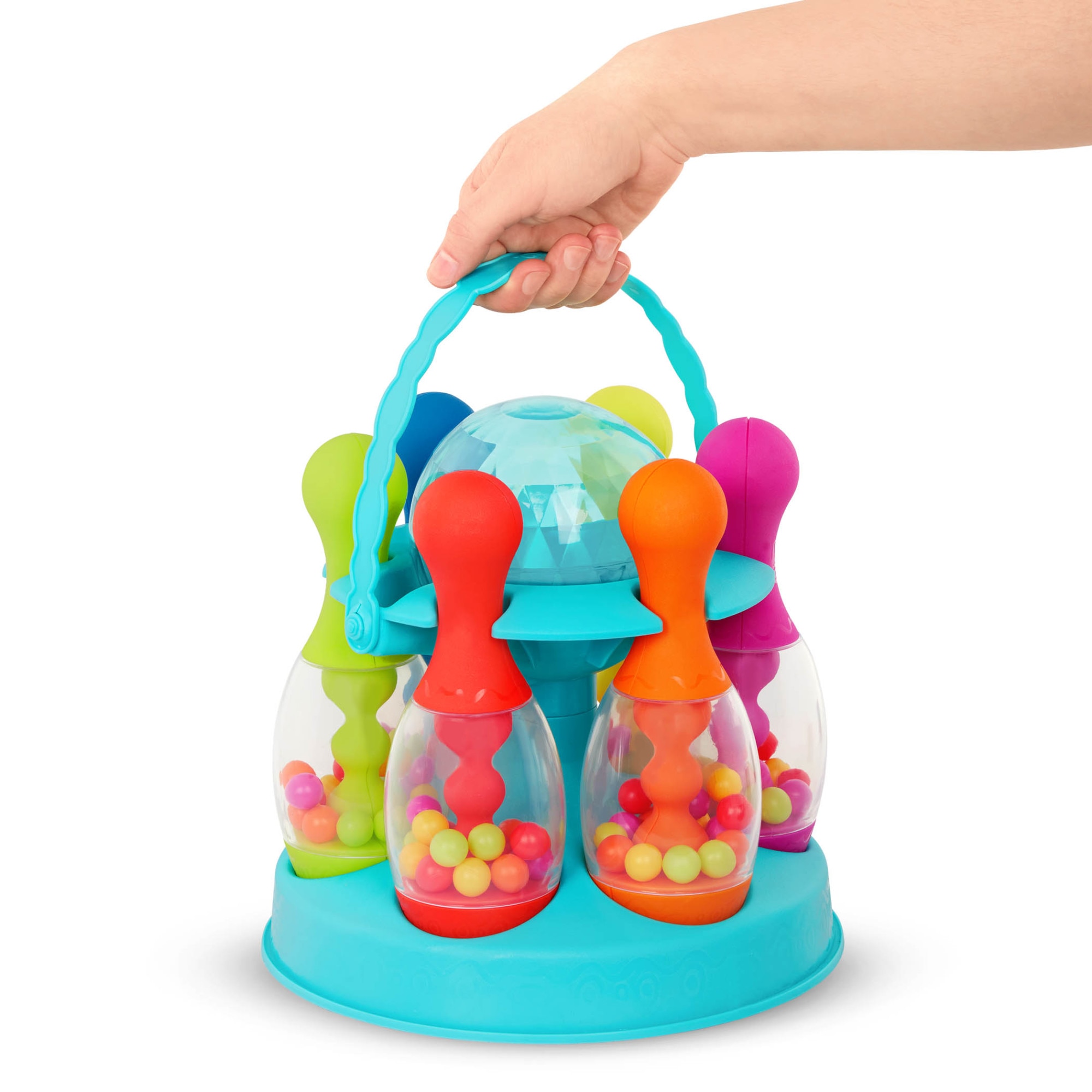 Set popice bowling B.Toys, Let's Go Bowling, cu bile colorate si suport ...