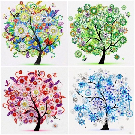 Set de broderie cu diamante, Moments, de 4 bucati, Patru anotimpuri ...