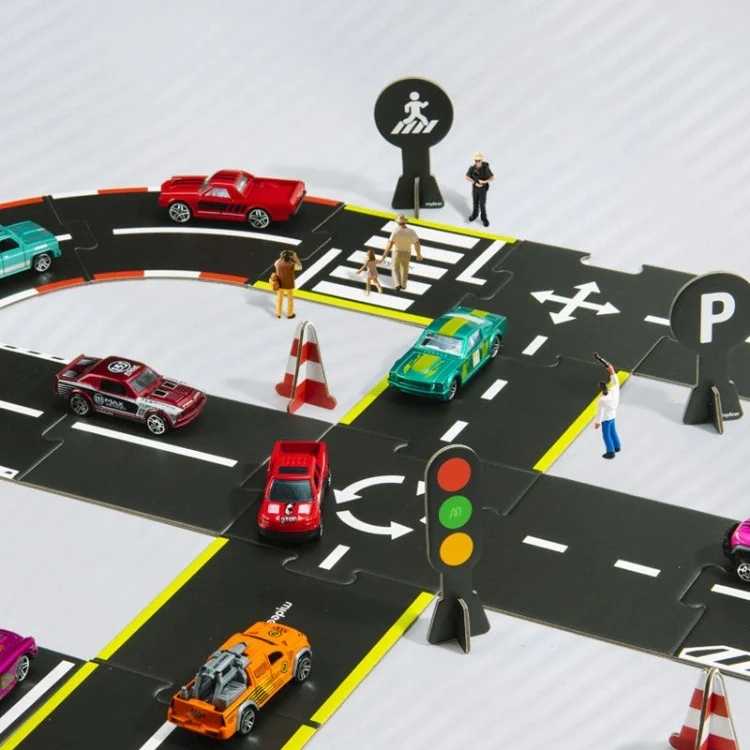 Circuit masini din carton, 38 piese, Mideer - eMAG.ro