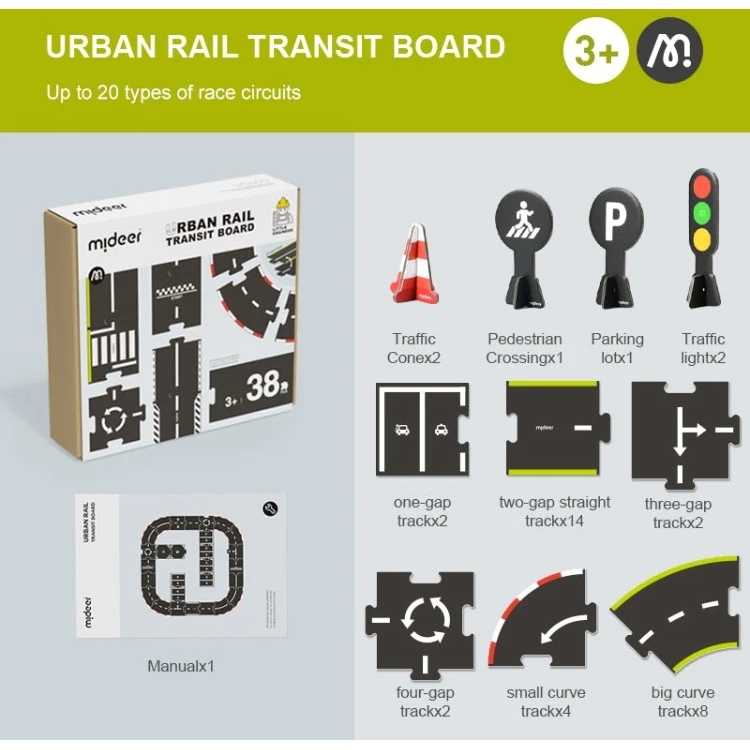 Circuit masini din carton, 38 piese, Mideer - eMAG.ro