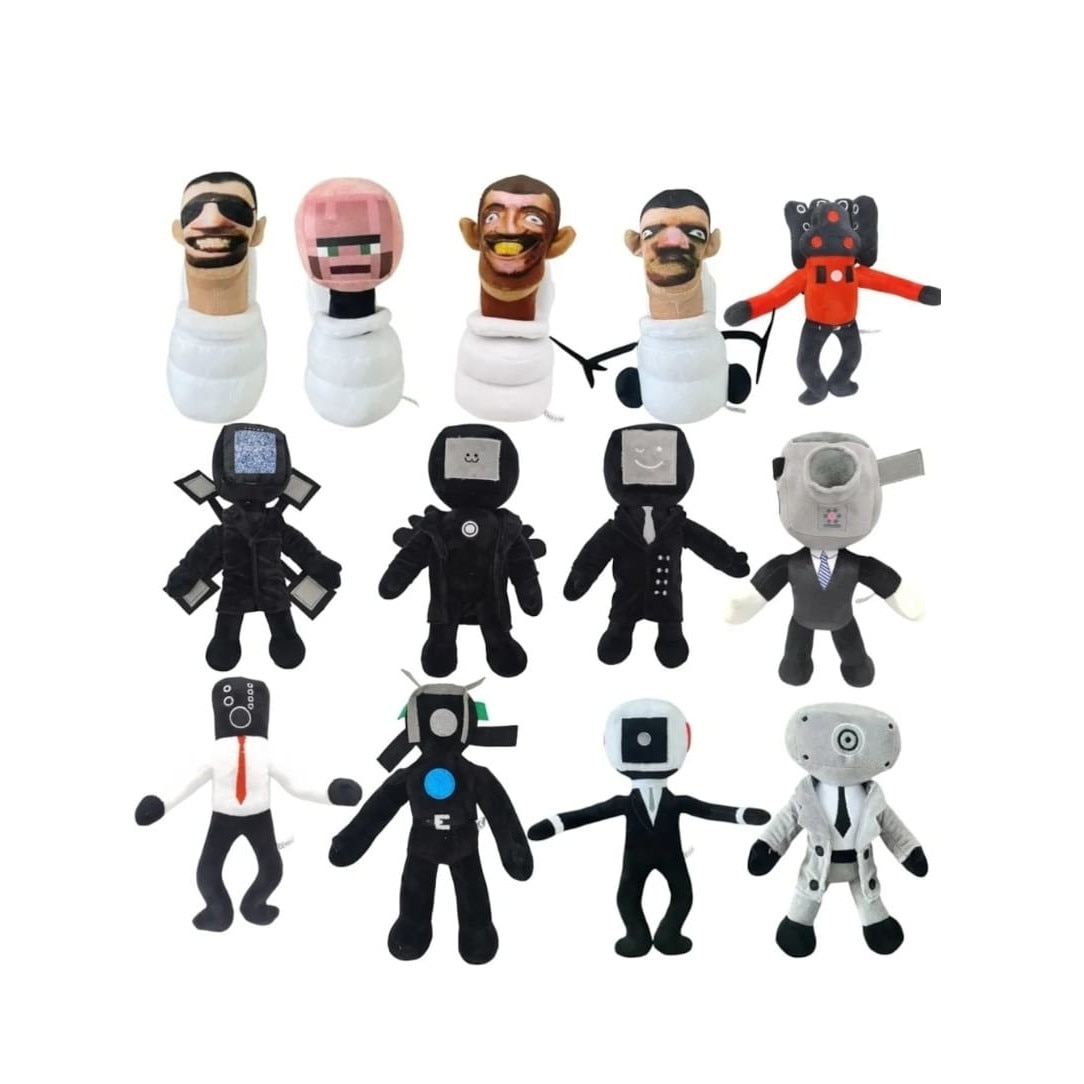 Set 12 Jucarii de plus, Skibidi Toilet, multicolor, 25 cm, BimBimBo ...