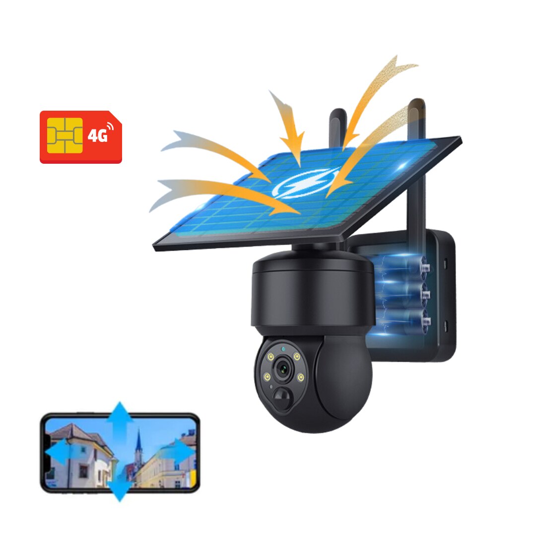 Camera de Supraveghere Black 5mp cu Incarcare Solara 4G, Rain Charging ...