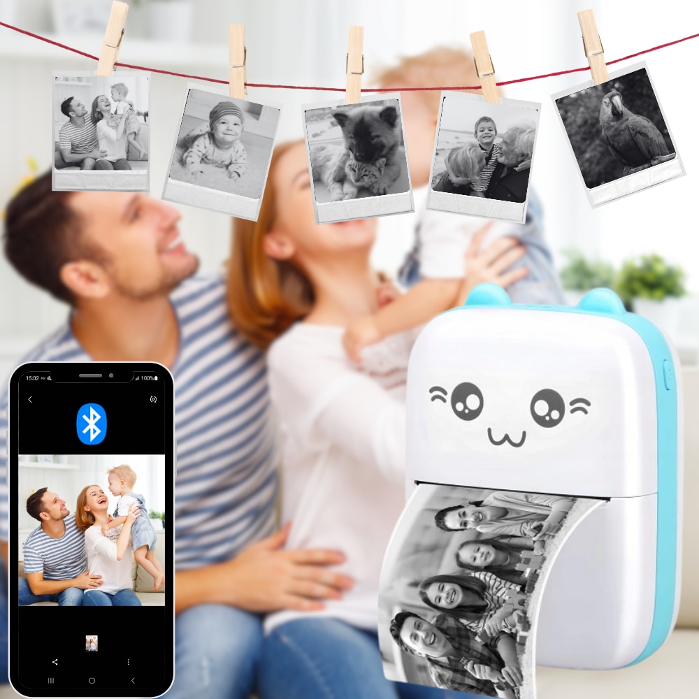 Mini imprimanta termica GALAXIA®, cu 10 role hartie termica, Bluetooth ...