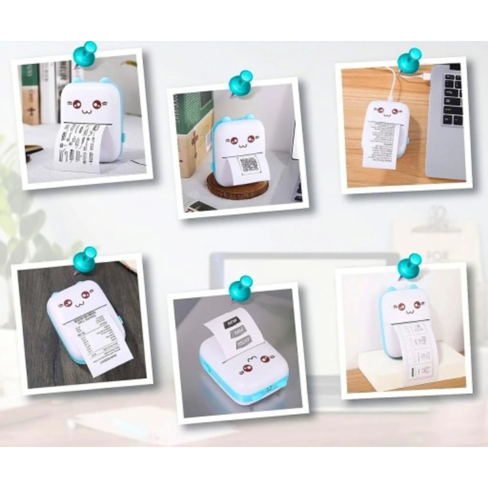 Mini imprimanta termica GALAXIA®, cu 10 role hartie termica, Bluetooth ...