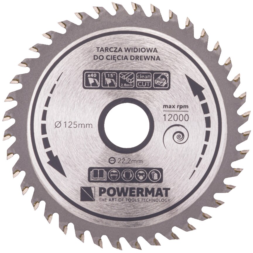 Disc circular pentru lemn, 125 x 22.2, 40 dinti, vidia, Powermat - eMAG.ro