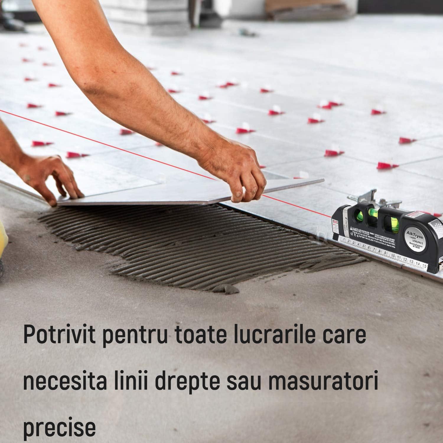 Nivela Laser cruce, orizontal si vertical, boloboc 3 bule, ruleta 2.5m ...