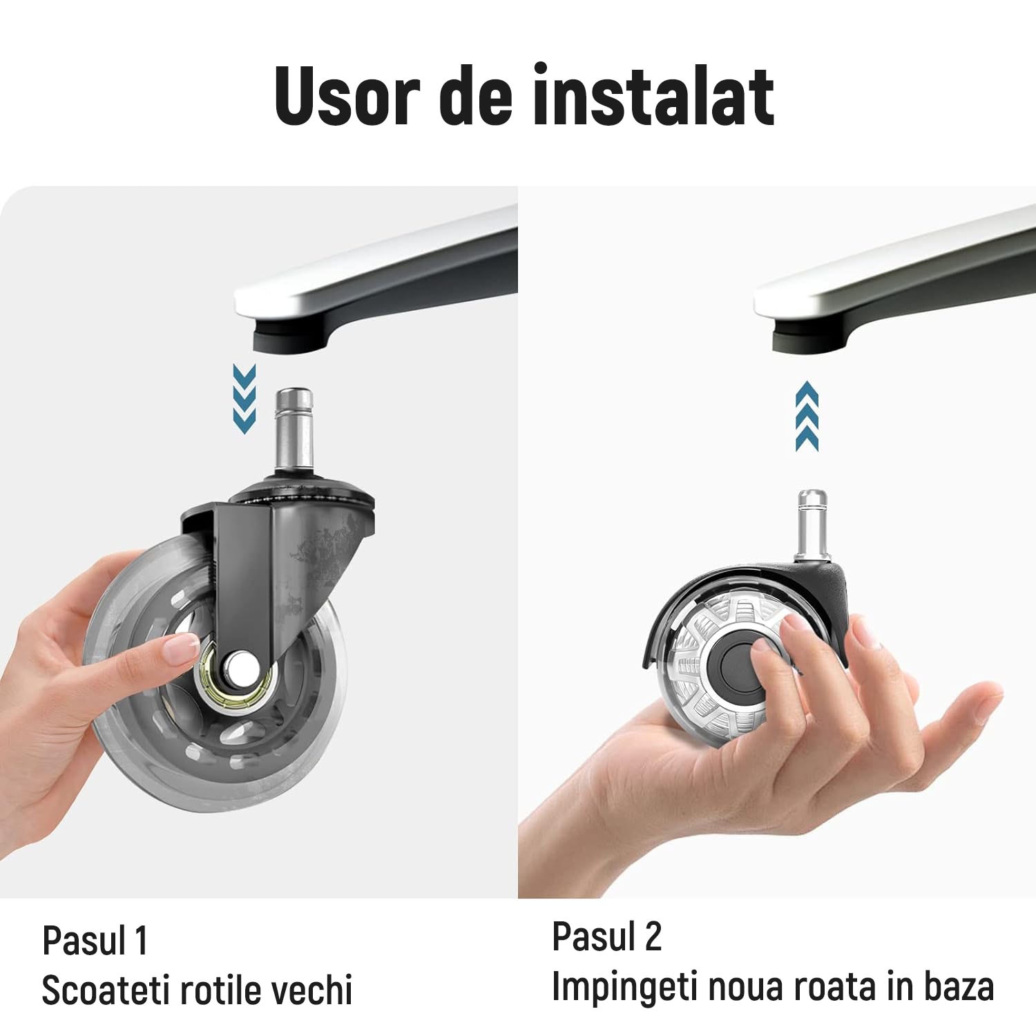 Set de 5 roti pentru scaun birou, Vaxiuja, Diametru tija 10mm, diametru ...