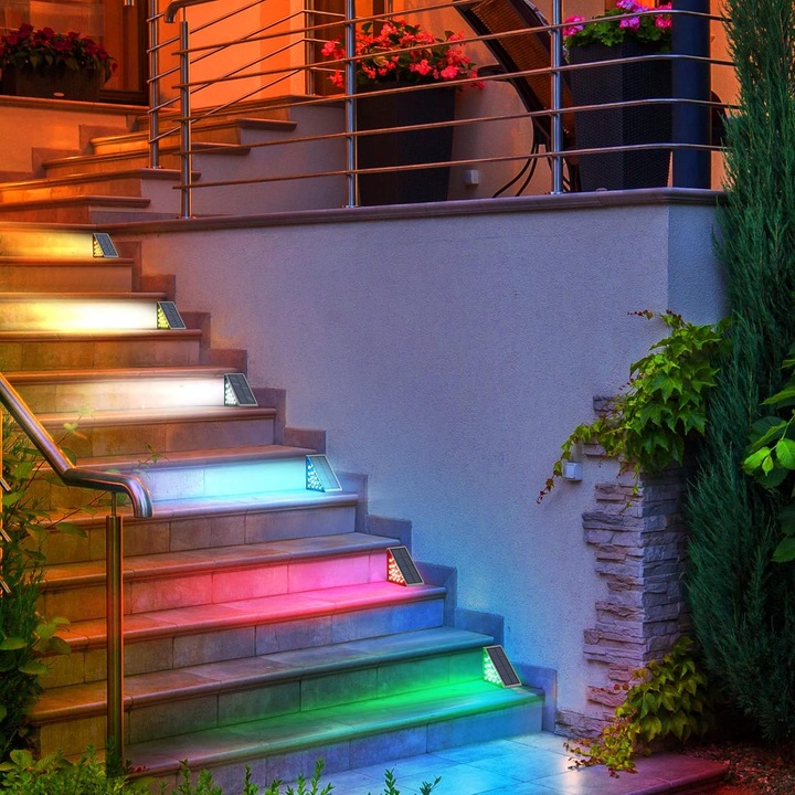 Set de 2 lampi decorative pentru scari, cu incarcare solara, IP67 ...