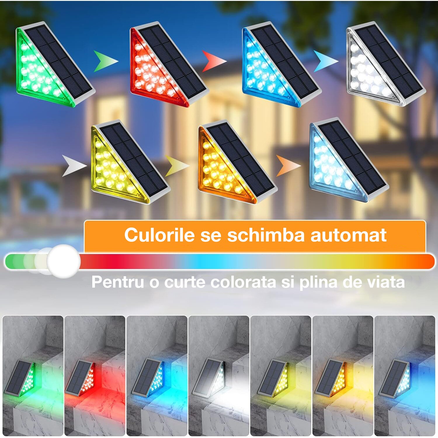 Set de 2 lampi decorative pentru scari, cu incarcare solara, IP67 ...
