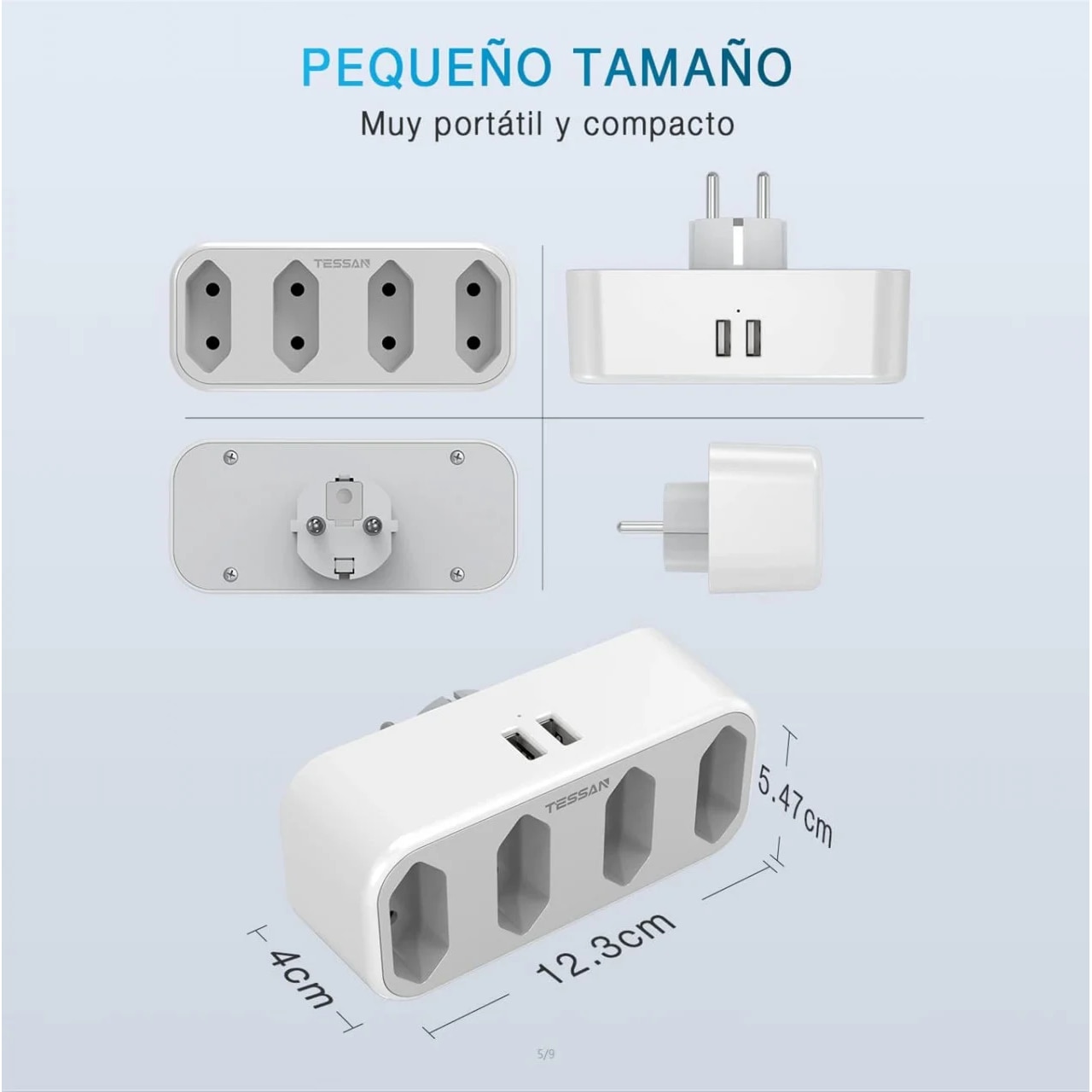 Priza europeana de perete Tessan, cu 4 prize plate si 2 porturi USB ...