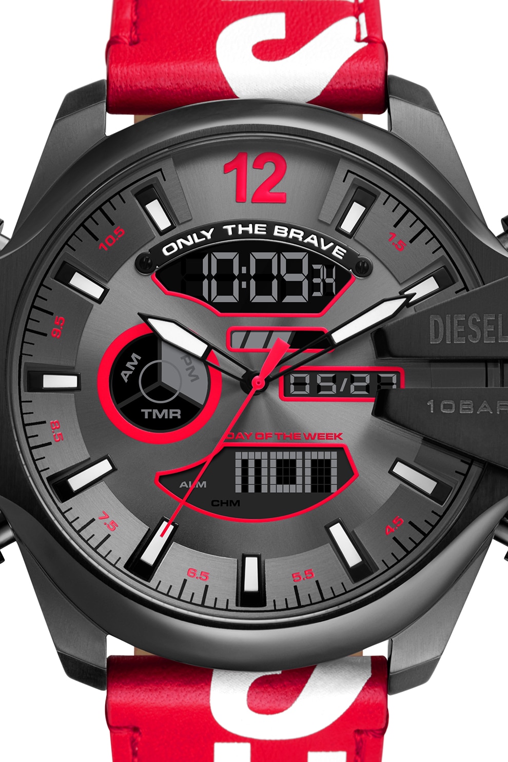 Diesel, Ceas cronograf cu o curea de piele, Alb, Negru, Rosu - eMAG.ro