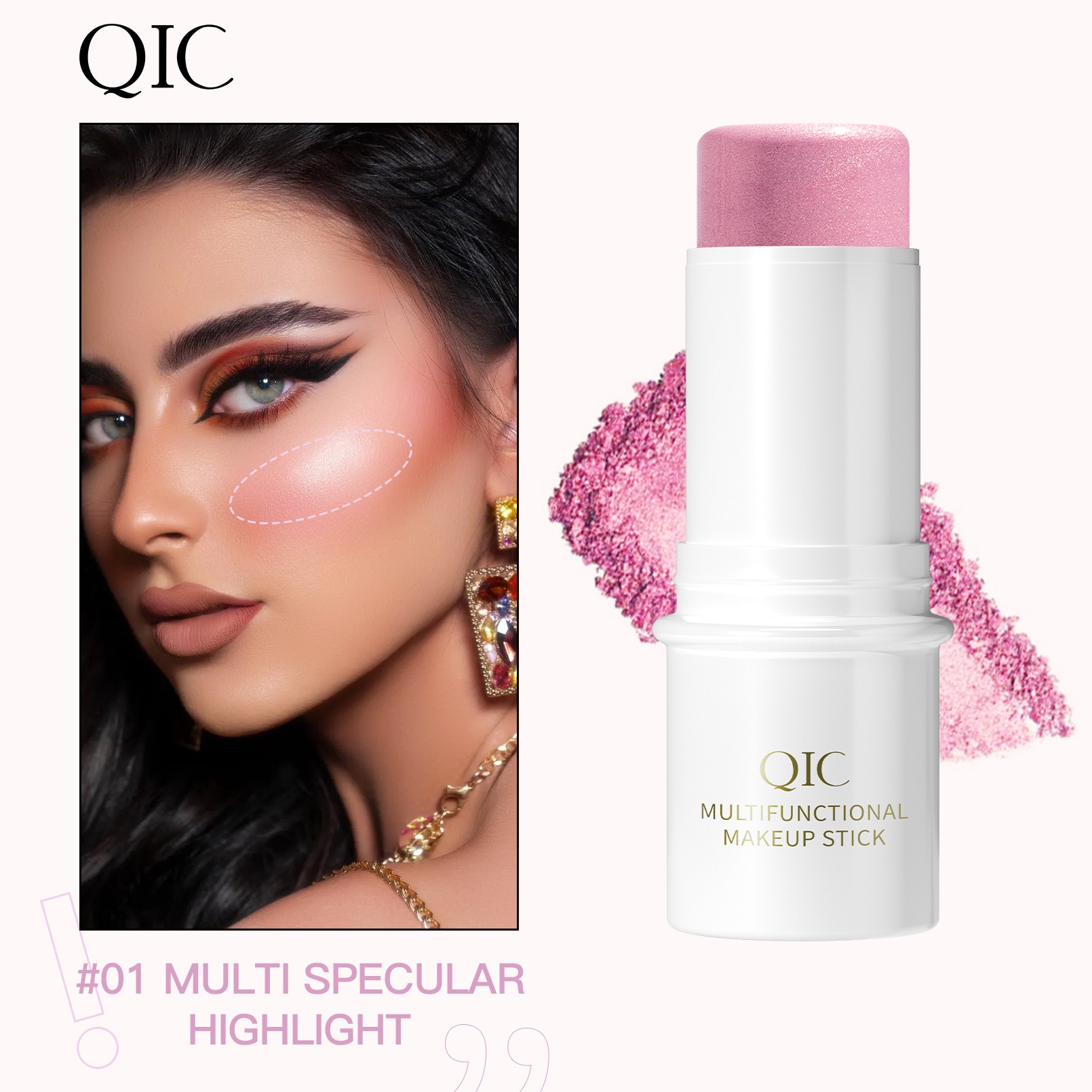 Fard de obraz, QIC, Highlight, Aspect lucios, roz 01, 6g - eMAG.ro