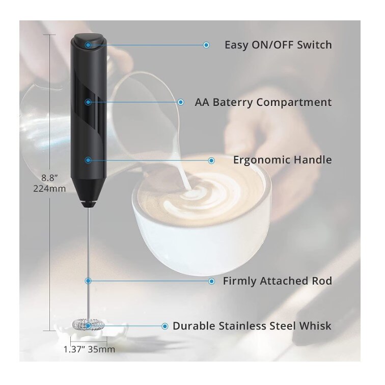 Mixer spuma de lapte, negru, cu stand vertical, ideal pentru cappuccino ...