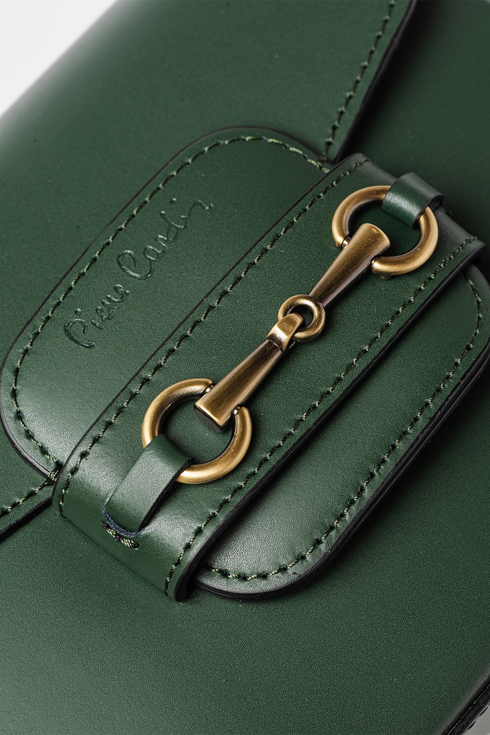 Pierre Cardin, Geanta crossbody de piele cu logo, Verde padure - eMAG.ro