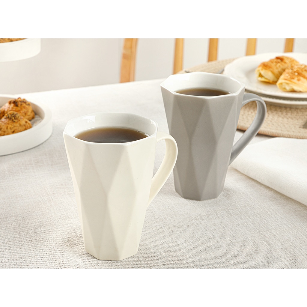 Set 2 cani portelan, English Home, Talia, 350 ml, alb si gri - eMAG.ro