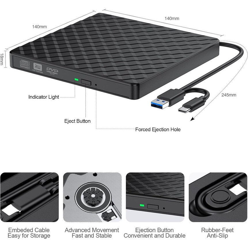 Unitate CD DVD externa, USB 3.0/USB 3.0, 8MB, Negru - eMAG.ro